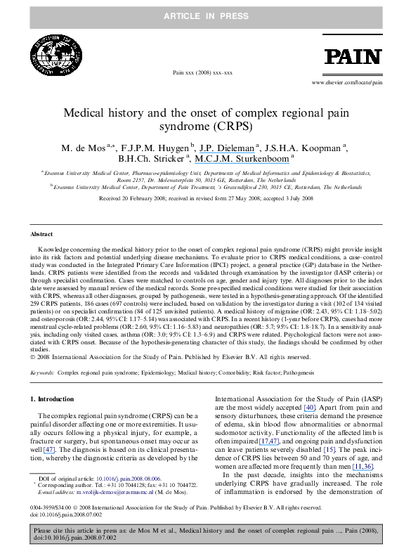 (PDF) Spontaneous onset of Complex Regional Pain Syndrome | Frank van ...