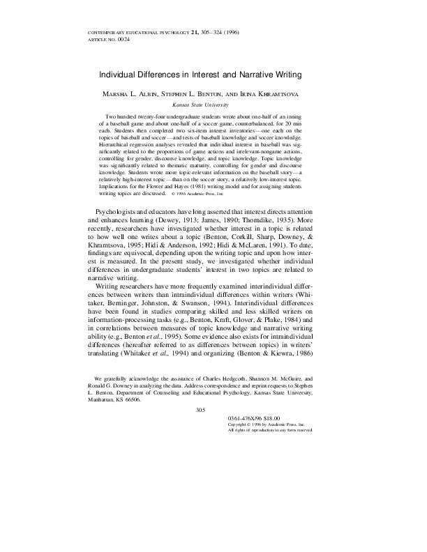 (PDF) Individual Differences in Interest and Narrative Writing