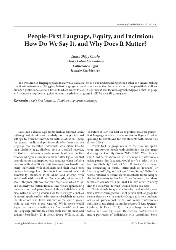 (PDF) People-First Language, Equity, and Inclusion: How Do We Say It ...