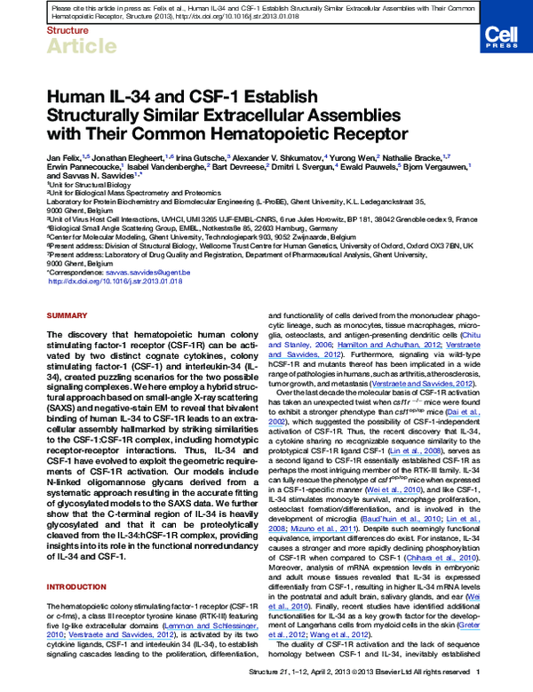 (PDF) Human IL-34 and CSF-1 Establish Structurally Similar ...