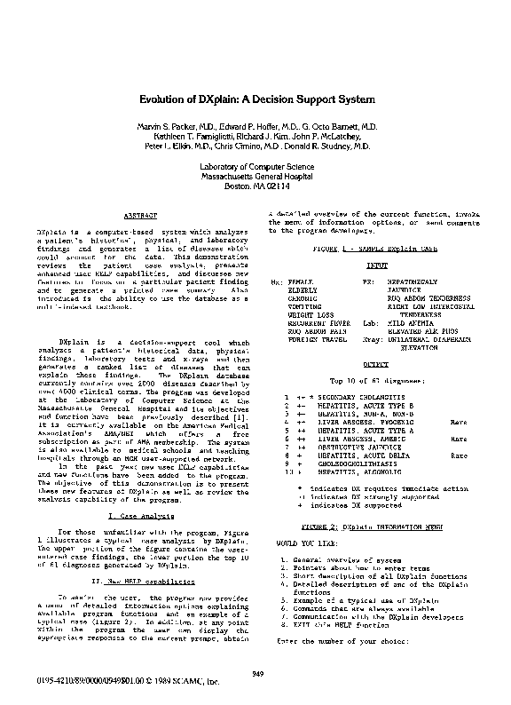 (PDF) Evolution of DXplain: a decision support system