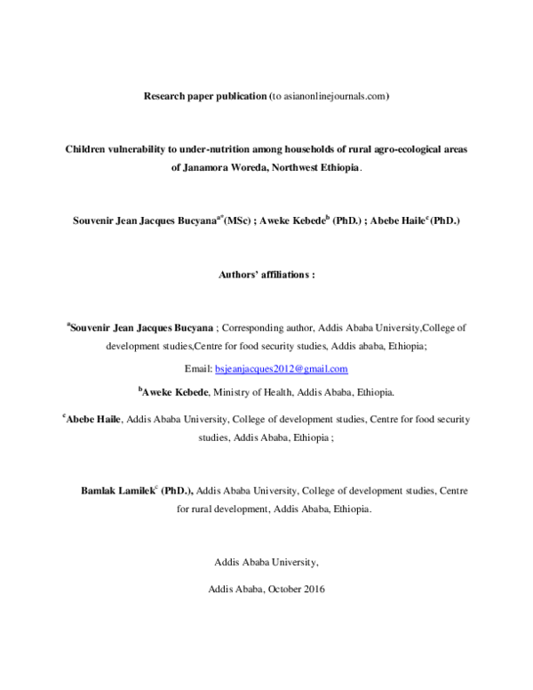 (PDF) Children vulnerability to under-nutrition among households of ...