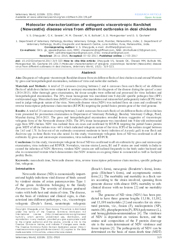 (PDF) Molecular characterization of velogenic viscerotropic Ranikhet ...