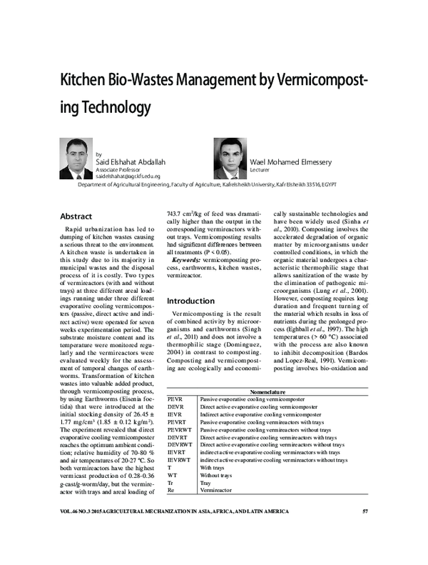 (PDF) Kitchen Bio-Wastes Management by Vermicomposting Technology
