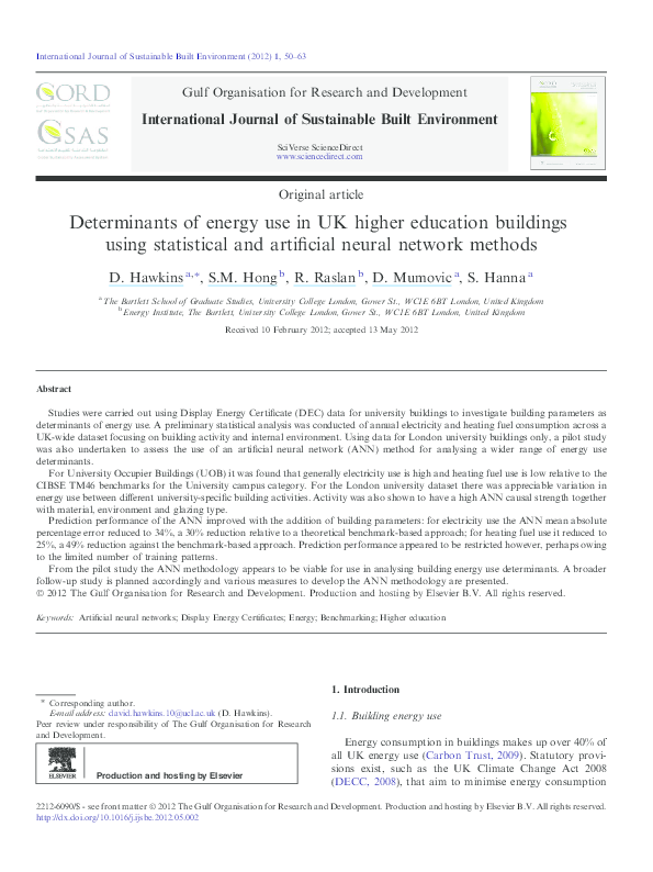 (PDF) Determinants of energy use in UK higher education buildings using ...