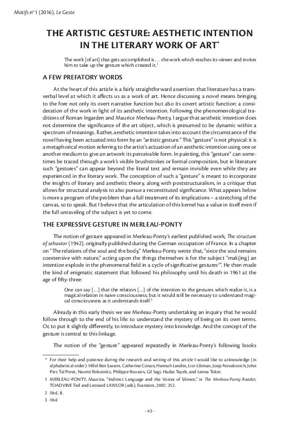 (PDF) The Artistic Gesture: Aesthetic Intention in the Literary Work of Art