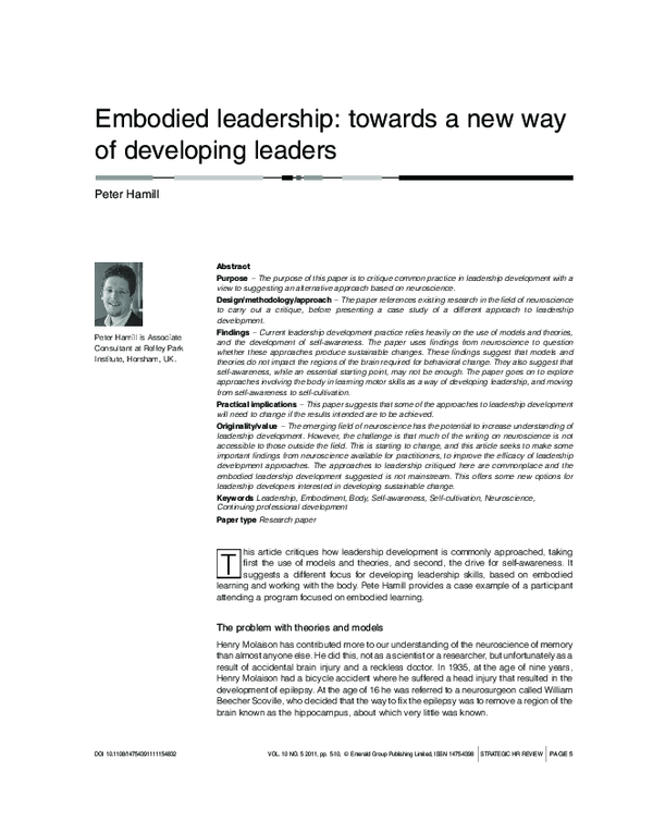 (PDF) Embodied leadership: towards a new way of developing leaders