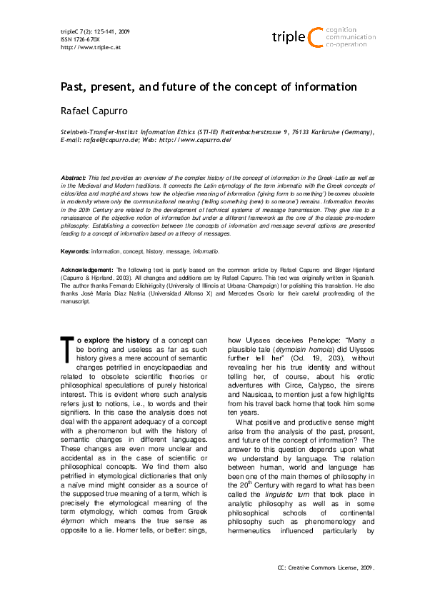 (PDF) Past, present, and future of the concept of information