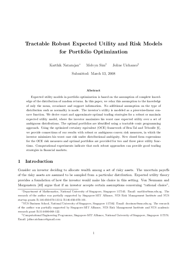(PDF) Tractable Robust Expected Utility and Risk Models for Portfolio ...