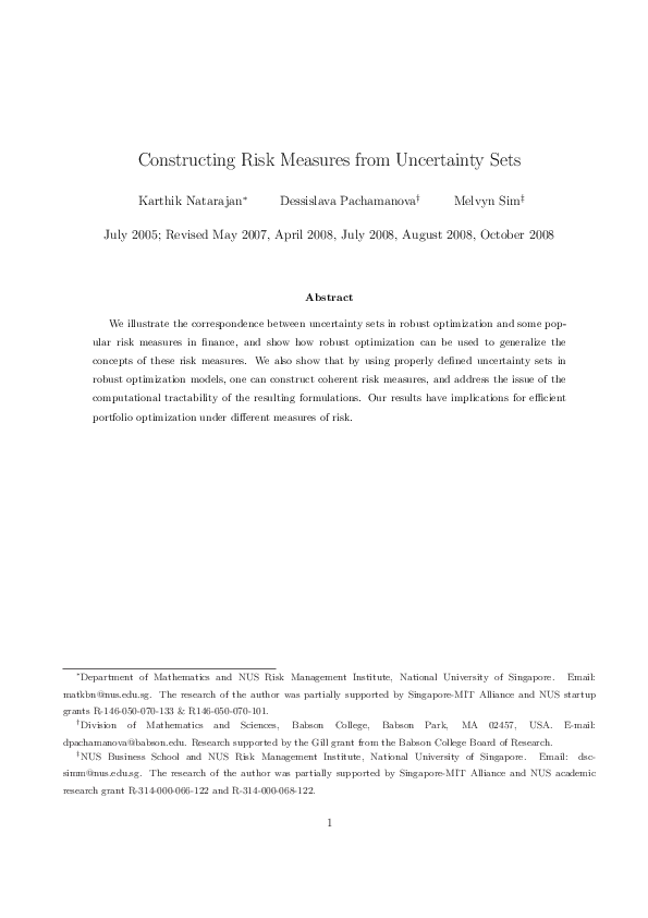 (PDF) Constructing Risk Measures from Uncertainty Sets