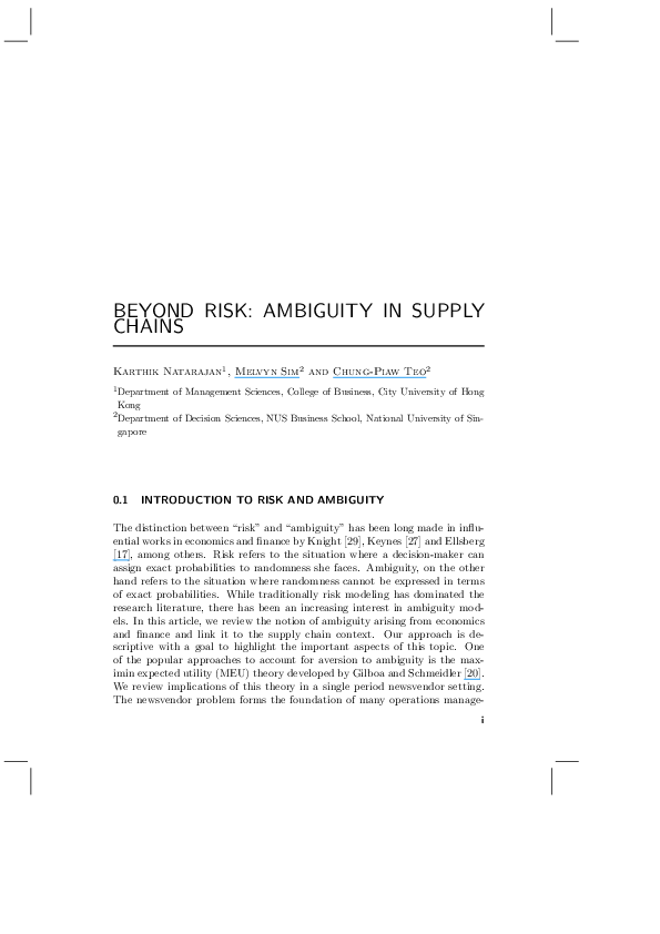 (PDF) Beyond Risk: Ambiguity in Supply Chains