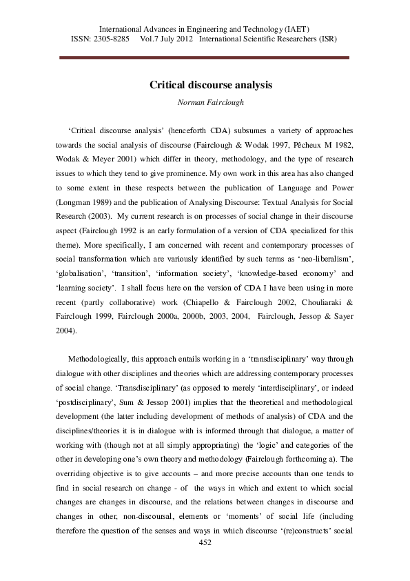 (PDF) Critical discourse analysis