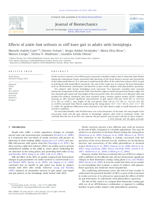 (PDF) Effects of ankle foot orthosis in stiff knee gait in adults with ...