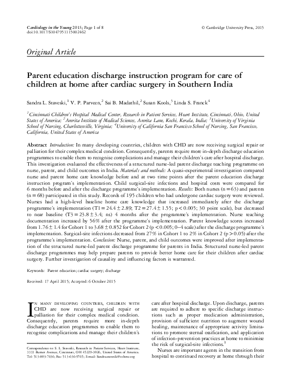 (PDF) Parent education discharge instruction program for care of ...