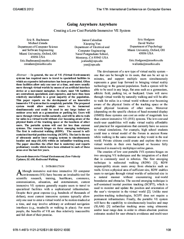 Going anywhere anywhere: Creating a low cost portable immersive VE system