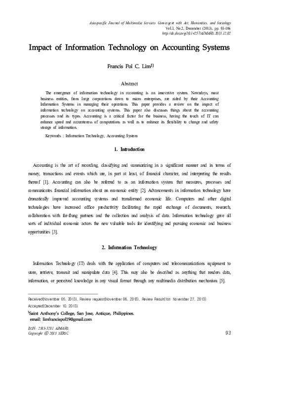 Pdf Impact Of Information Technology On Accounting Systems