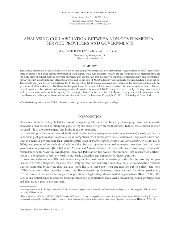 (PDF) Analysing Collaboration between Non-government Service Providers ...