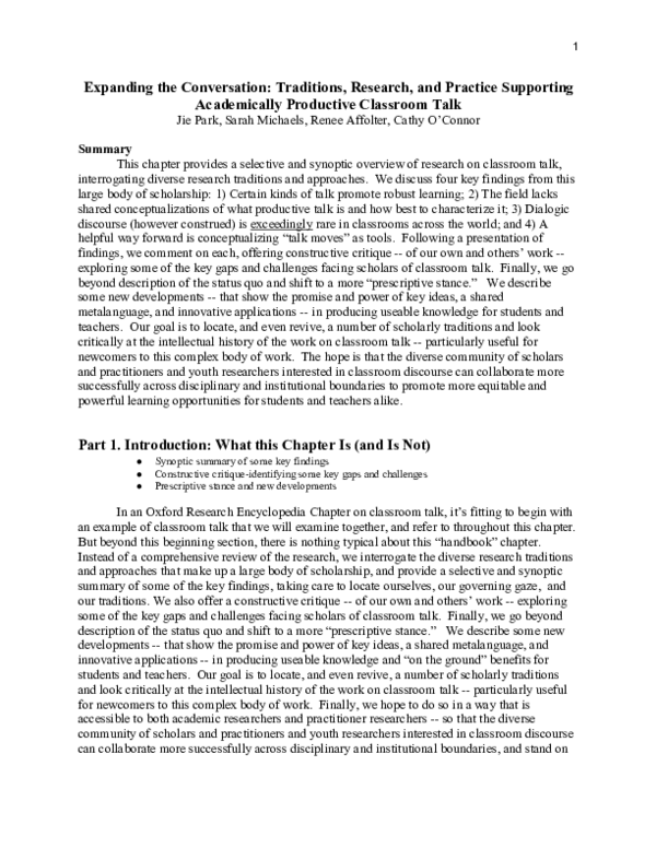 (PDF) Expanding the Conversation: Traditions, Research, and Practice ...