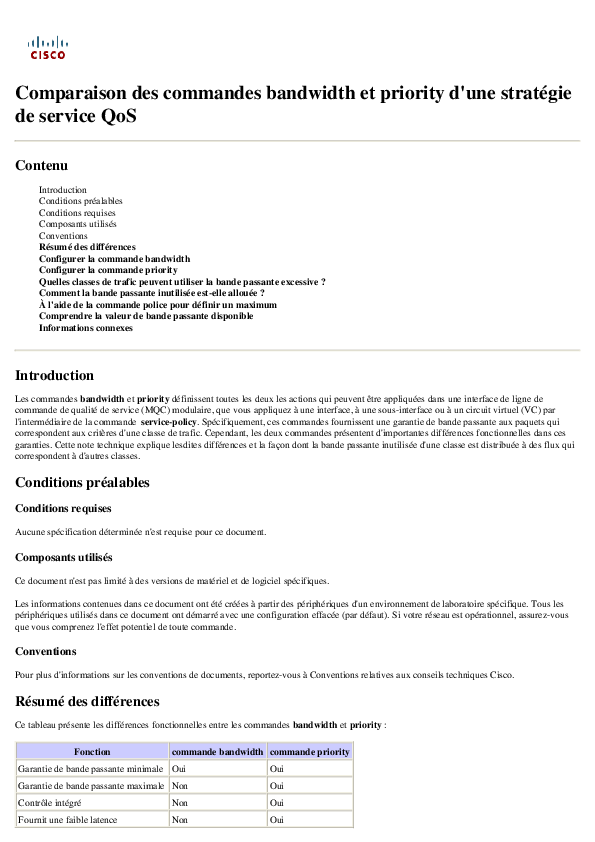 (PDF) Comparaison des commandes bandwidth et priority d'une stratégie de service QoS