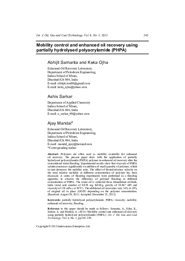 (PDF) Mobility control and enhanced oil recovery using partially ...