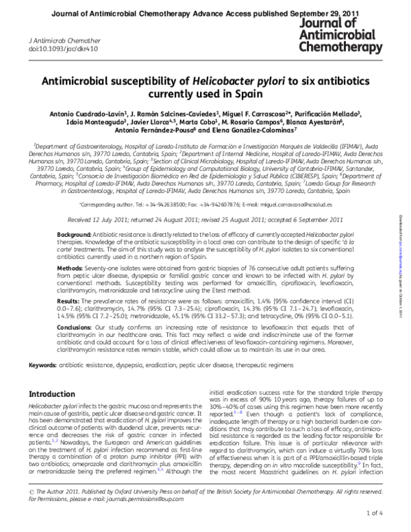 (PDF) Antimicrobial susceptibility of Helicobacter pylori to six ...