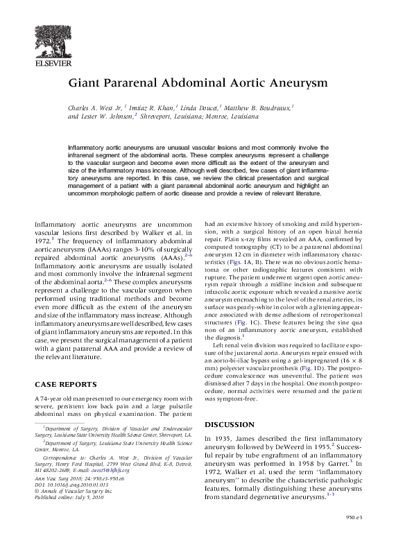 (PDF) Giant Pararenal Abdominal Aortic Aneurysm