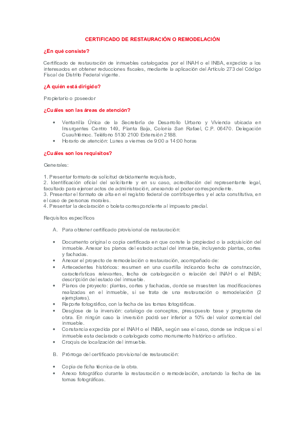 (DOC) CERTIFICADO DE RESTAURACIÓN O REMODELACIÓN ¿En qué consiste