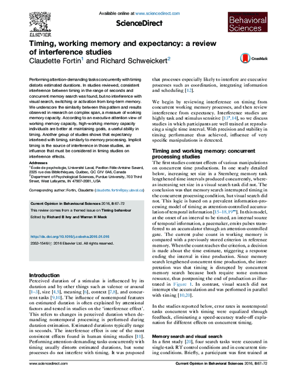 (PDF) Timing, working memory and expectancy: a review of interference studies
