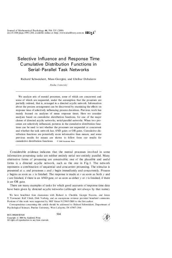 (PDF) Selective Influence and Response Time Cumulative Distribution ...