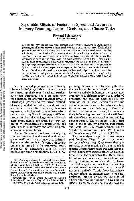(PDF) Separable Effects of Factors on Speed and Accuracy; Memory Scanning, Lexical Decision, and ...