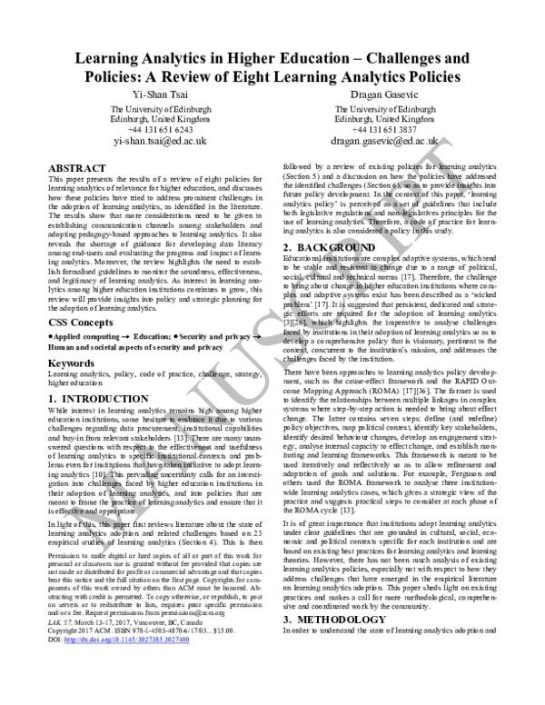 (PDF) Learning Analytics in Higher Education – Challenges and Policies: A Review of Eight ...