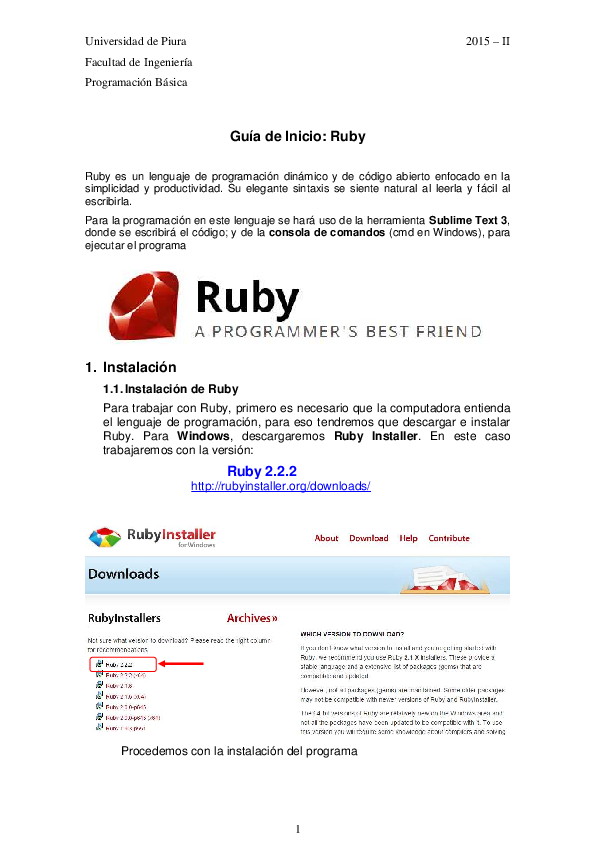(PDF) Guía de Inicio: Ruby