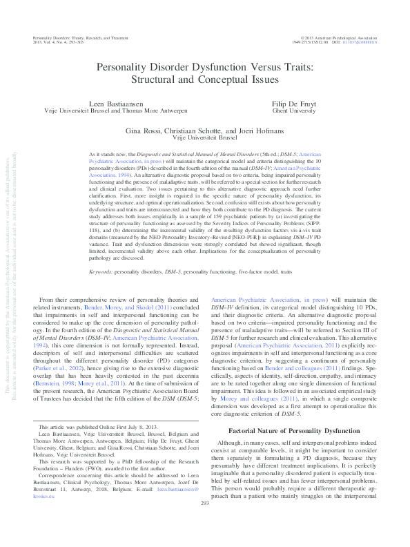 (PDF) Personality disorder dysfunction versus traits: Structural and ...