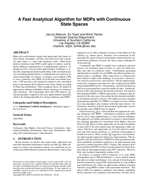 Pdf A Fast Analytical Algorithm For Mdps With Continuous State Spaces