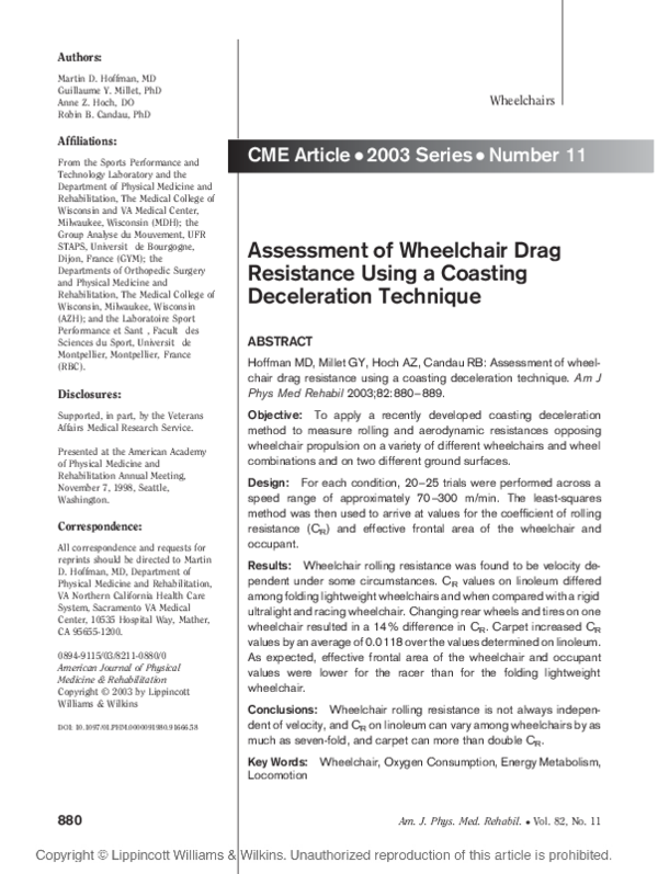 (PDF) Assessment of Wheelchair Drag Resistance Using a Coasting ...