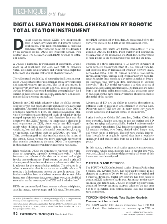 (PDF) Digital Elevation Model Generation by Robotic Total Station ...