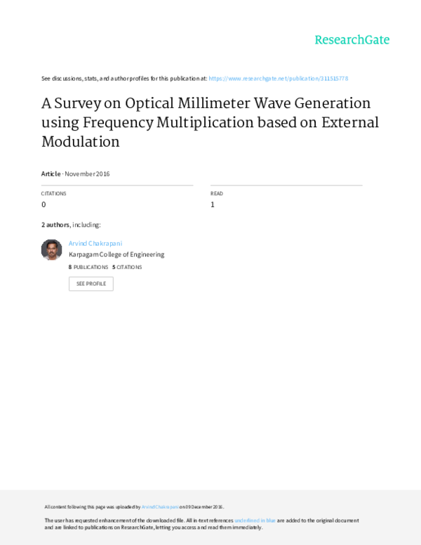 (PDF) A Survey on Optical Millimeter Wave Generation using Frequency ...