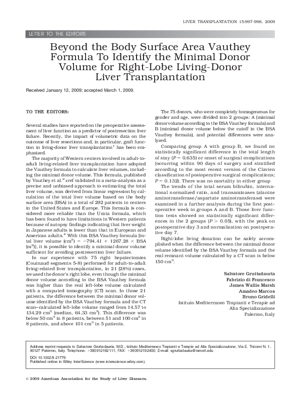 (PDF) Beyond the body surface area vauthey formula to identify the ...