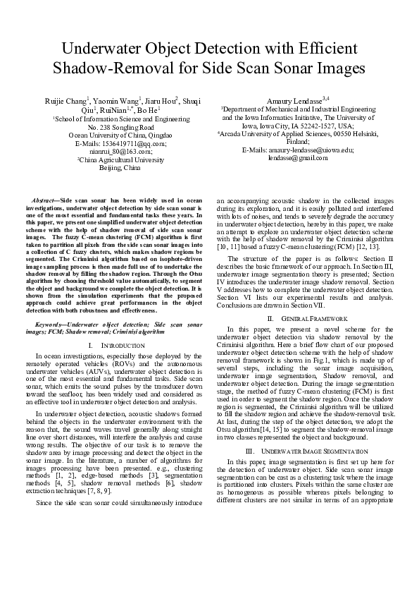 (PDF) Underwater Object Detection with Efficient Shadow-Removal for Side Scan Sonar Images