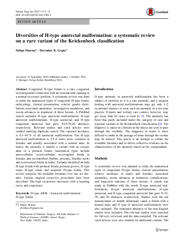 (PDF) Diversities of H-type anorectal malformation: a systematic review ...