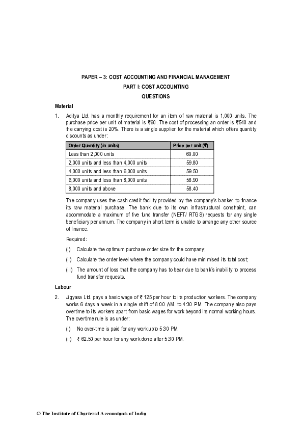 (PDF) PAPER – 3: COST ACCOUNTING AND FINANCIAL MANAGEMENT PART I: COST ...