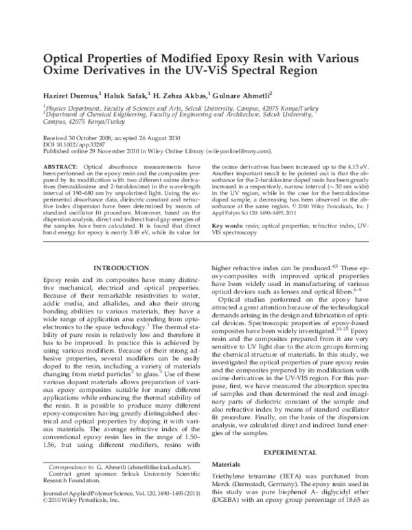 (PDF) Optical properties of modified epoxy resin with various oxime ...