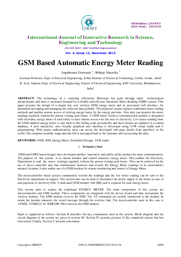 Pdf Gsm Based Automatic Energy Meter Reading