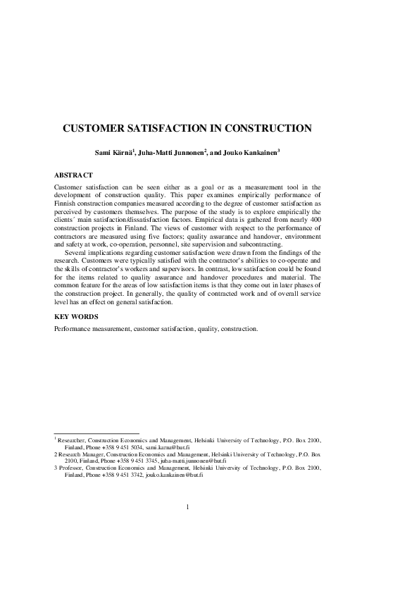 (PDF) Customer Satisfaction in Construction