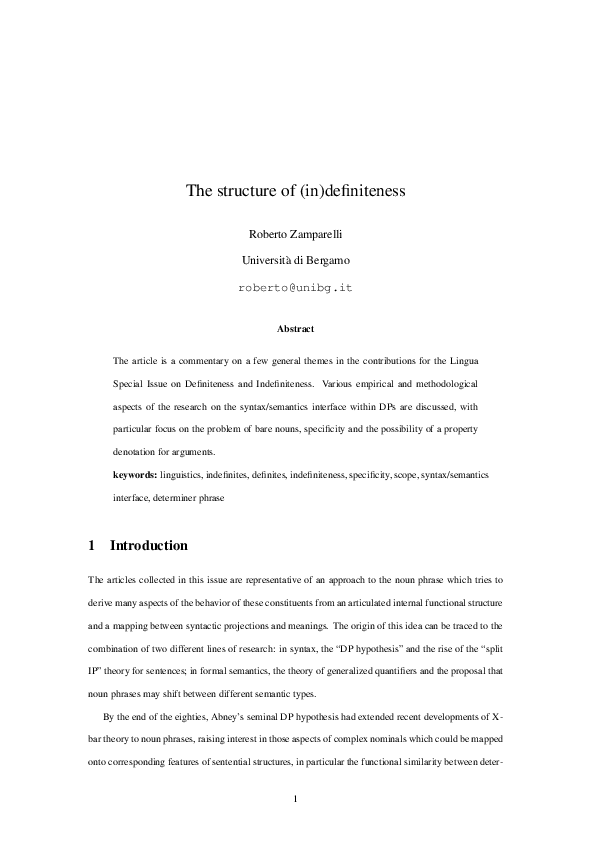(PDF) The structure of (in) definiteness: issues in the form and ...