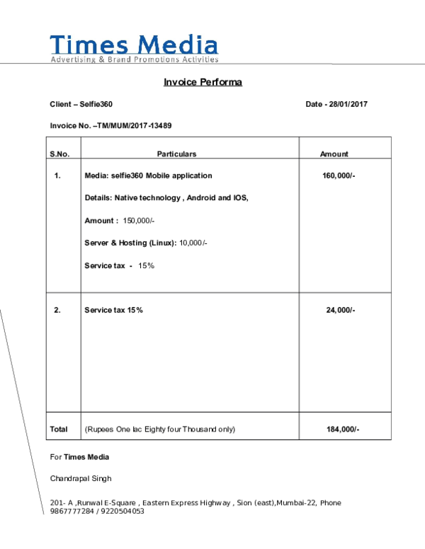 (DOC) Invoice Performa Client – Selfie360 | Times Media Group ...