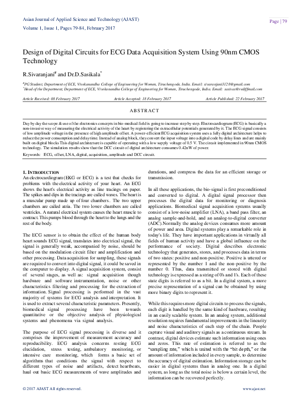 Design Of Digital Circuits For Ecg Data Acquisition System Using 90nm