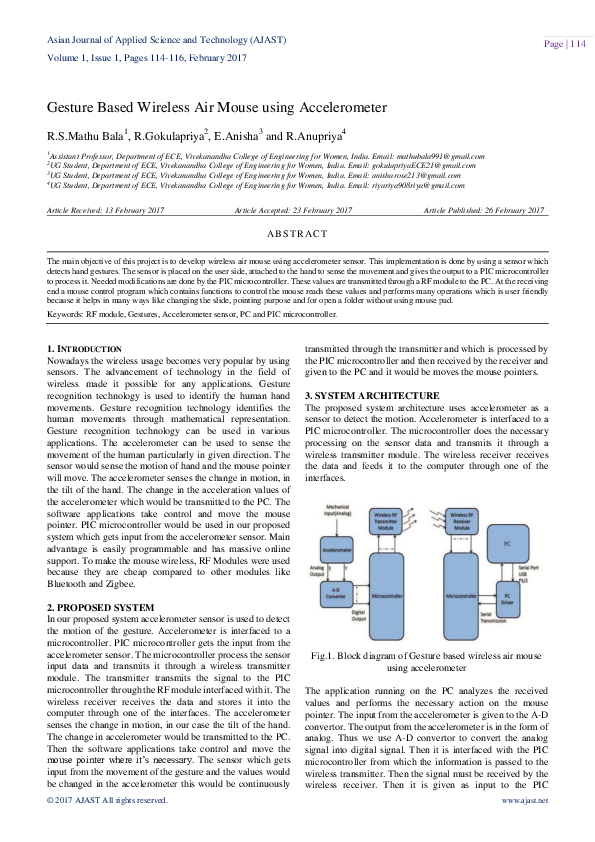 (PDF) Gesture Based Wireless Air Mouse using Accelerometer | AJAST ...