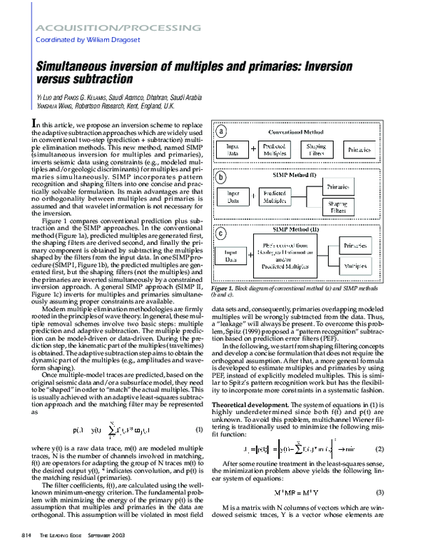 (PDF) Simultaneous inversion of multiples and primaries: Inversion versus subtraction