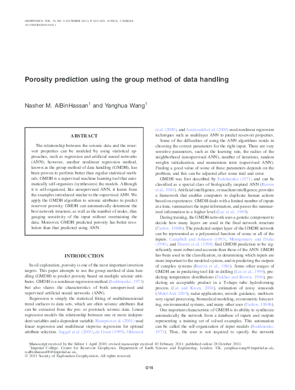 Pdf Porosity Prediction Using The Group Method Of Data Handling